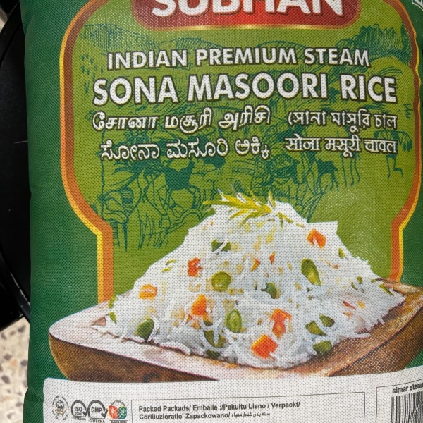 Order Subhan Indian Premium Steam Sona Masoori Rice 5 KGs from NGroceries Kista